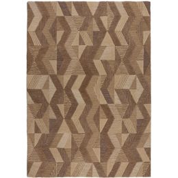 Wollteppich FLAIR RUGS "Asher 3D Effekt", beige (natur), B:160cm H:10mm L:230cm, Wolle, Teppiche, Wolle, Teppich, Wohnzimmer, Schlafzimmer, Esszimmer