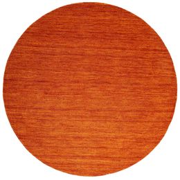 Wollteppich Theko "Gabbeh Uni, Handweb Teppich, meliert, reine Wolle, handgewebt" Gr. 10, orange (terra), H:14mm Ø:190cm, Wolle, Teppiche, Wohnzimmer, Esszimmer, Schlafzimmer, auch als Läufer oder rechteckig