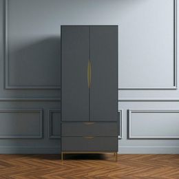 Kleiderschrank Andas "KOBE", grau, B:80cm H:195cm T:55cm, FSC-zertifizierter Holzwerkstoff, MDF, Schränke, Kleiderschrank Drehtürenschrank, Schöne Griffe, viel Stauraum, Breite 80 cm, FSC-zertifiziert