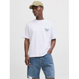 Jack & Jones Kurzarmshirt JACK & JONES "JORNORREBRO TYPO TEE SS CREW NECK NOOS", Herren, Gr. S, wei&szlig; (hellwei&szlig;), Jersey, Obermaterial: 100% Baumwolle, bedruckt, relaxed fit normal, Rundhals, Shirts, mit Print
