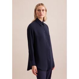Hemdbluse Seidensticker "Schwarze Rose", Damen, Gr. XS34, blau (dunkelblau), 100% Polyester, unifarben, oversize, ohne Ausschnitt, Blusen, 1/1 Kragen Uni