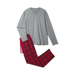 Tchibo - Pyjama-Set mit Flanellhose - Herren - Gr. S - hellgrau/kariert