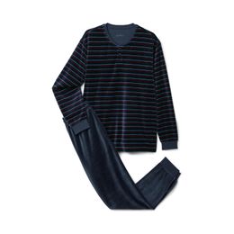 Tchibo - Nicki-Pyjama-Set - Herren - Gr. L - dunkelblau/gestreift