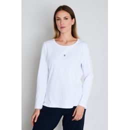 JOOP! Langarmshirt JOOP "Cosy", Damen, Gr. 40, weiß, Jersey, Obermaterial: 95% Baumwolle, 5% Elasthan, unifarben, loose fit hüftlang, Rundhals, Shirts, mit Rundhalsausschnitt