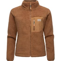 Plüschjacke Ragwear "Alaris", Damen, Gr. 4XL (48), braun, Plüsch, Material: 100% Polyester, Basic, oversize hüftbedeckend, hoch geschlossener Ausschnitt, Ärmel ohne Ärmelschlitz normaler Saum mit Gummizug, Jacken, Kuschelige Fleecejacke mit Brusttasche