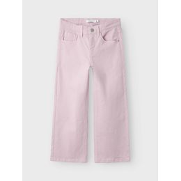 5-Pocket-Hose name it "NKFROSE WIDE TWI PANT 1115-TP NOOS", Mädchen, Gr. 128, N-Gr, rosa (winsome orchid), Twill, Obermaterial: 98% Baumwolle, 2% Elasthan, unifarben, weit knöchellang, Hosen, mit weitem Bein