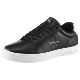 Sneaker Calvin Klein Jeans "CLASSIC CUPSOLE MONO LTH", Herren, Gr. 45, schwarz-weiß (schwarz, weiß), Leder, Lederimitat, unifarben mit Farbeinsatz, Schuhe, Freizeitsneaker, Halbschuh, Schnürschuh in klassischer Optik