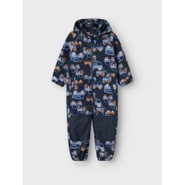 Softshelloverall name it "NMMALFA08 SOFTSHELL SUIT AOP1 FO NOOS", Jungen, Gr. 110, blau (schwarz sapphire), Softshell, Obermaterial: 94% Polyester, 6% Elasthan, bedruckt, Overalls