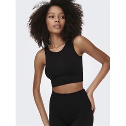 Trainingstop Only Play "ONPJAIA LIFE", Damen, Gr. M (L), schwarz, Jersey, Obermaterial: 75% Nylon, 15% Polyamid, 10% Elasthan, unifarben, slim fit kurz, Rundhals, Tops, Cropped Fit, in feiner Rippstruktur