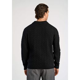 Poloshirt LINDBERGH "LINDBERGH Strickpullover", Herren, Gr. L, schwarz, Obermaterial: 80% Lammwolle, 20% Nylon, lässig geschnitten, Rundhals, Shirts