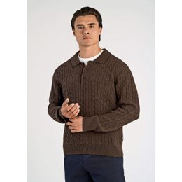 Poloshirt LINDBERGH "LINDBERGH Strickpullover", Herren, Gr. L, braun (dk braun mel), Obermaterial: 80% Lammwolle, 20% Nylon, l&auml;ssig geschnitten, Rundhals, Shirts