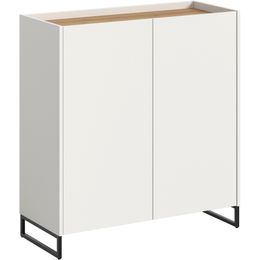 Schuhschrank Inosign "EVRID, Breite 90cm, 2 Türen, 5 Einlegeböden, inkl. Metall-Kufenfüße", weiß nb, artisan oak nb, B:90cm H:97cm T:38cm, Spanplatte, Schränke, Schuhkommode, Kommode, Sideboard, Garderobenschrank, Flurkommode