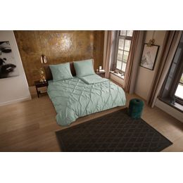 Wendebettwäsche "Elegence", sage grün, B/L: 155cm x 220cm, 1 Stk., 1 Stk., Microfaser, B/L: 80cm x 80cm, 2 Stk., Microfaser, Obermaterial: 100% Polyester, PURE LUXURY COLLECTION, Bettwäsche, Mikrofaser, Uni, Stickerei, luxuriöse Falten, Reißverschluss