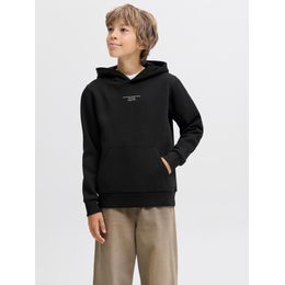 Jack & Jones Kapuzensweatshirt JACK & JONES JUNIOR "JJKENJI SWEAT HOOD JNR", Jungen, Gr. 128, schwarz, angeraute Sweatware, Obermaterial: 70% Baumwolle, 30% Polyester, unifarben, relaxed fit normal, Rippbündchen, Sweatshirts