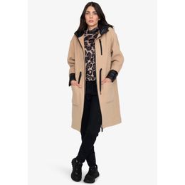 Wollmantel Sportalm KITZBÜHEL, Damen, Gr. 34, beige schwarz, Web, Obermaterial: 60% Wolle, 31% Polyester, 9% Polyamid, unifarben mit Farbeinsatz, regular fit knielang, Rundhals, eingesetzt angesetztes Bündchen, Mäntel, mit Kontrasteinsätzen