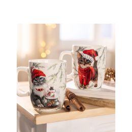 Christbaumschmuck "Tassenset", beige, Porzellan, Weihnachtsbaumschmuck