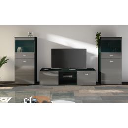 borchardt Möbel Wohnwand BORCHARDT MÖBEL "Scala", schwarz (schwarz matt, graphit hochglanz), Kastenmöbel-Sets, 3-tlg.