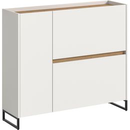 Schuhschrank Inosign "EVRID, Breite 110cm, 1 Tür, 2 Schuhwalzen, inkl. Metall-Kufenfüße", weiß nb, artisan oak nb, B:110cm H:97cm T:32cm, Spanplatte, Schränke, Schuhkommode, Kommode, Sideboard, Garderobenschrank, Flurkommode