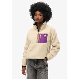 Fleecepullover Superdry "VINTAGE RETRO HALF ZIP FLEECE", Damen, Gr. XL, oatmeal beige, Sweatware, Obermaterial: 100% Polyester, unifarben, regular fit normal, Sweatshirts