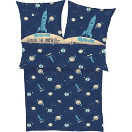 Kinderbettwäsche s.Oliver "Satinbettwäsche s.Oliver Junior", blau, B/L: 135cm x 200cm, 1 Stk., 1 Stk., Mako-Satin, B/L: 80cm x 80cm, 2 Stk., Mako-Satin, Obermaterial: 100% Baumwolle, Bettwäsche, in verschiedenen Designs: Tiere Safari Afrika, Dino, Weltall, Einhorn
