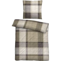 Bettwäsche Biberna "0004101", taupe, B/L: 135cm x 200cm, 1 Stk., 1 Stk., Feinbiber, B/L: 80cm x 80cm, 2 Stk., Feinbiber, Obermaterial: 100% Baumwolle, Bettwäsche, wohlig warm + weich, pflegeleicht, 100% Baumwolle, Reißverschluss