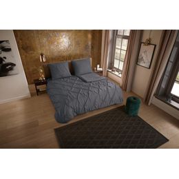 Wendebettwäsche "Elegence", anthrazit, B/L: 135cm x 200cm, 1 Stk., 1 Stk., Microfaser, B/L: 80cm x 80cm, 2 Stk., Microfaser, Obermaterial: 100% Polyester, PURE LUXURY COLLECTION, Bettwäsche, Mikrofaser, Uni, Stickerei, luxuriöse Falten, Reißverschluss