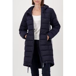 Steppmantel monari "Mantel Stepp + Streifen", Damen, Gr. 42, night sky, Web, Obermaterial: 100% Polyester. Futter: 100% Polyester. Füllung: 100% Polyester, clean, unifarben, regular fit lang, Rundhals, eingesetzt gerader Abschluss, Mäntel, mit Kapuze