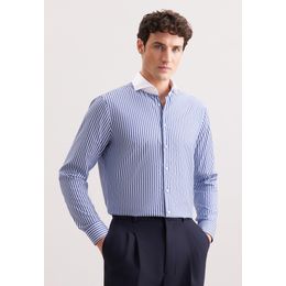Businesshemd Seidensticker "Schwarze Rose", Herren, Gr. normale Ärmellängen, mittelblau, 100% Baumwolle, gestreift, regular fit, 2-Knopf-Manschette, Hemden, Regular 1/1 Haifischkragen Gestreift