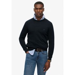 Strickpullover Superdry "ESSENTIALS COTTON JUMPER", Herren, Gr. L, blau (eclipse navy marl), Strick, Obermaterial: 100% Baumwolle, meliert, relaxed fit normal, Rundhals, Rippbündchen, Pullover