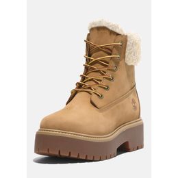 Winterboots Timberland "STONE STREETMID WARM LINED WATERPROOF BOOT", Damen, Gr. 36, braun (wheat nubuck), Leder, Textil, Schuhe, Snowboots, Winterstiefel, Winterschuhe, wasserdicht und gefüttert