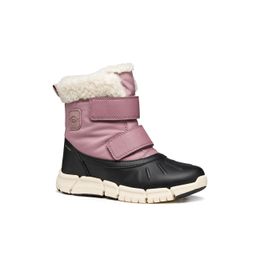 Winterboots Geox "J FLEXYPER GIRL B AB", Kinder, Gr. 28, rosa, schwarz, Synthetik, Textil, Schuhe, Snowboots, Klettstiefel mit Warmfutter, Größenschablone zum Download