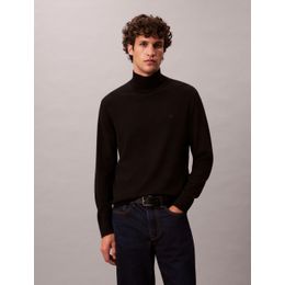 Stehkragenpullover Calvin Klein "LS MERINO MOCK NECK SWTR 14GG", Herren, Gr. L, schwarz, Web, Obermaterial: 100% Wolle, unifarben, regular fit normal, Rundhals, eingesetzt gerader Abschluss, Pullover, Mit Rundhalsausschnitt, regular fit