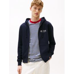 Kapuzensweatjacke Tommy Hilfiger "HILFIGER STACKED HOODED ZIP TH", Herren, Gr. M, blau (desert sky), Sweatware, Obermaterial: 100% Baumwolle, Rippbündchen, Sweatjacken