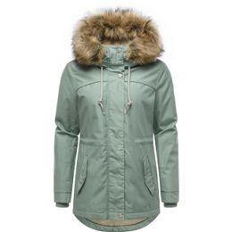 Winterjacke Ragwear "Tawny Short YOUMODO", Damen, Gr. 5XL (50), graugrün, Außenmaterial: 65% Polyester, 35% Baumwolle, Innenfutter: 100% Polyester, Wattierung: 100% Polyester, tailliert hüftbedeckend, mit Knopf Rippstrickbündchen, Jacken, Warme Jacke mit großer Kapuze und Kunstfellkragen