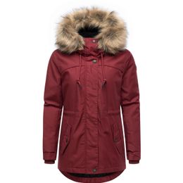 Winterjacke Ragwear "Tawny Short YOUMODO", Damen, Gr. 6XL (52), bordeaux, Außenmaterial: 65% Polyester, 35% Baumwolle, Innenfutter: 100% Polyester, Wattierung: 100% Polyester, tailliert hüftbedeckend, mit Knopf Rippstrickbündchen, Jacken, Warme Jacke mit großer Kapuze und Kunstfellkragen