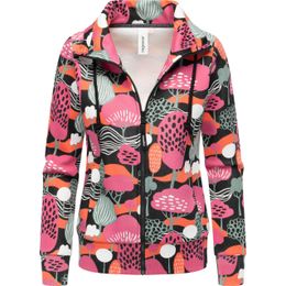 Sweatjacke Ragwear "Ronette Print", Damen, Gr. L (40), schwarz, 70% Baumwolle, 30% Polyester, tailliert hüftbedeckend, hoch geschlossener Ausschnitt, eng Rippstrickbündchen, Sweatjacken, Zip-Jacke mit Allover-Print und hohem Kragen