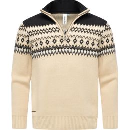 Norwegerpullover Ragwear "Norwaian", Herren, Gr. XL (54), sand, Strick, Material: 60% Baumwolle; 40% Acryl, Basic, gerade hüftlang, hoch geschlossener Ausschnitt, eng Rippstrickbündchen, Pullover, Norweger Herren Strickpullover Troyer mit Reißverschluss