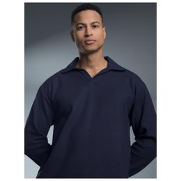 Poloshirt TRIGEMA "TRIGEMA Langarm Poloshirt ohne Knopfleiste in Waffeloptik", Herren, Gr. L, navy, 100% Baumwolle, Basic, Shirts