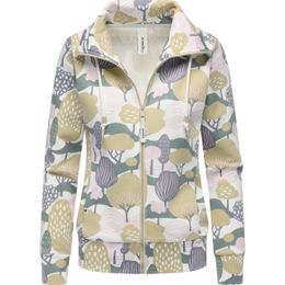 Sweatjacke Ragwear "Ronette Print", Damen, Gr. L (40), ecru, 70% Baumwolle, 30% Polyester, tailliert hüftbedeckend, hoch geschlossener Ausschnitt, eng Rippstrickbündchen, Sweatjacken, Zip-Jacke mit Allover-Print und hohem Kragen