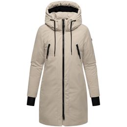 Wintermantel Navahoo "Winterzart 14", Damen, Gr. L (40), helltaupe, Obermaterial: 100% Polyester; Innenfutter 1: 100% Polyester; Innenfutter 2: 100% Polyester; Wattierung: 100% Polyester; Ärmelfutter: 100% Polyester, figurumspielend ca. Mitte Oberschenkel, hoch geschlossener Ausschnitt, Ärmel ohne Ärmelschlitz Bündchen mit Daumenlöchern, Mäntel, Mantel mit abnehmbarer Kapuze und Rucksackträgern in