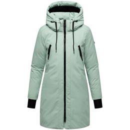 Wintermantel Navahoo "Winterzart 14", Damen, Gr. L (40), rauchmint, Obermaterial: 100% Polyester; Innenfutter 1: 100% Polyester; Innenfutter 2: 100% Polyester; Wattierung: 100% Polyester; Ärmelfutter: 100% Polyester, figurumspielend ca. Mitte Oberschenkel, hoch geschlossener Ausschnitt, Ärmel ohne Ärmelschlitz Bündchen mit Daumenlöchern, Mäntel, Mantel mit abnehmbarer Kapuze und Rucksackträgern in