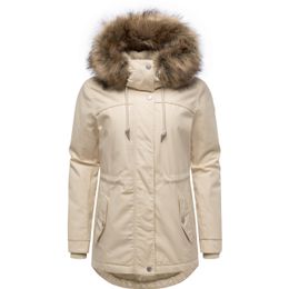 Winterjacke Ragwear "Tawny Short YOUMODO", Damen, Gr. 4XL (48), ecru, Außenmaterial: 65% Polyester, 35% Baumwolle, Innenfutter: 100% Polyester, Wattierung: 100% Polyester, tailliert hüftbedeckend, mit Knopf Rippstrickbündchen, Jacken, Warme Jacke mit großer Kapuze und Kunstfellkragen