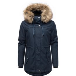 Winterjacke Ragwear "Tawny Short YOUMODO", Damen, Gr. 6XL (52), navy, Außenmaterial: 65% Polyester, 35% Baumwolle, Innenfutter: 100% Polyester, Wattierung: 100% Polyester, tailliert hüftbedeckend, mit Knopf Rippstrickbündchen, Jacken, Warme Jacke mit großer Kapuze und Kunstfellkragen