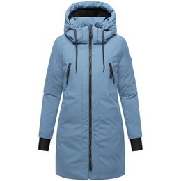 Wintermantel Navahoo "Winterzart 14", Damen, Gr. 4XL (48), rauchblau, Obermaterial: 100% Polyester; Innenfutter 1: 100% Polyester; Innenfutter 2: 100% Polyester; Wattierung: 100% Polyester; Ärmelfutter: 100% Polyester, figurumspielend ca. Mitte Oberschenkel, hoch geschlossener Ausschnitt, Ärmel ohne Ärmelschlitz Bündchen mit Daumenlöchern, Mäntel, Mantel mit abnehmbarer Kapuze und Rucksackträgern 