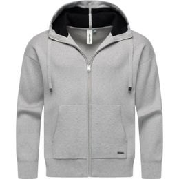 Kapuzensweatjacke Ragwear "Raggan Zip", Herren, Gr. S (48), grau, Material: 50% Viskose, 28% Polyester, 22% Nylon, gerade hüftlang, hoch geschlossener Ausschnitt, eng Rippstrickbündchen, Sweatjacken, Zipper aus Rippstrick mit großer Kapuze