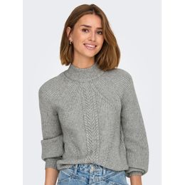 Stehkragenpullover Only "ONLKATIA LS DETAIL HIGHNECK CC KNT", Damen, Gr. L, grau (medium grau melange), Strick, Obermaterial: 50% Viskose, 27% Nylon, 23% Polyester, meliert, unifarben, regular fit, Rippbündchen, Pullover