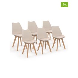 IDOMYA Factory 6er-Set: Esszimmerstühle "Nordia" in Beige - (B)46 x (H)79,5 x (T)51 cm - 64% | Sitzmoebel