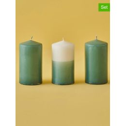 Bella Maison 3er-Set: Stumpenkerzen "Hill Baton Mum" in Grün - (H)11 x Ø 5 cm - 41% | Kerzen-vasen