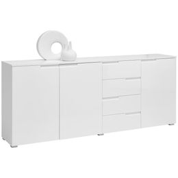 CARRYHOME Sideboard Spice, Wei&szlig;, Wei&szlig; Hochglanz, Holzwerkstoff, 2 F&auml;cher, 4 Schublade(n) Schubladen, 195x80x38 cm, Wohnzimmer, Kommoden & Sideboards, Sideboards
