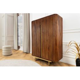 Riess Ambiente Massiver Barschrank GATSBY 140cm braun Mangoholz gold Metallgestell Retro Riess-Ambiente